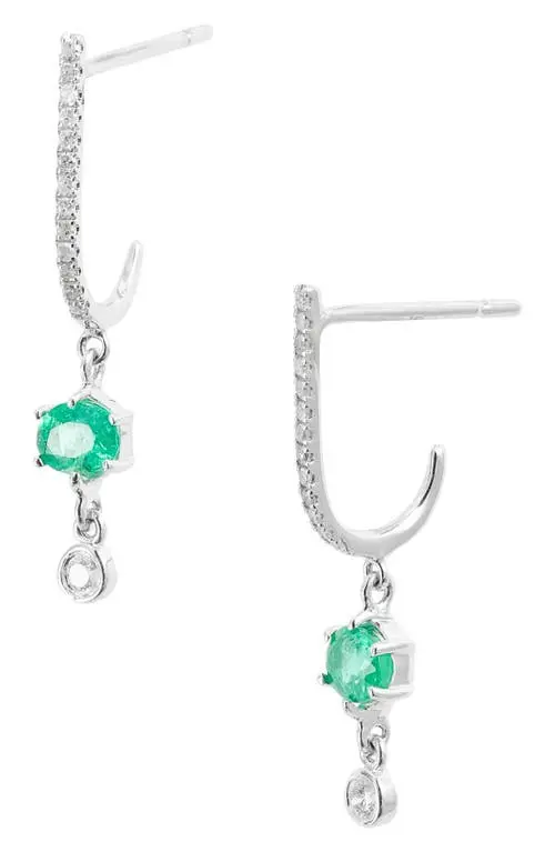 Meira T 14k Emerald & Diamond Hoop Earrings - White Gold
