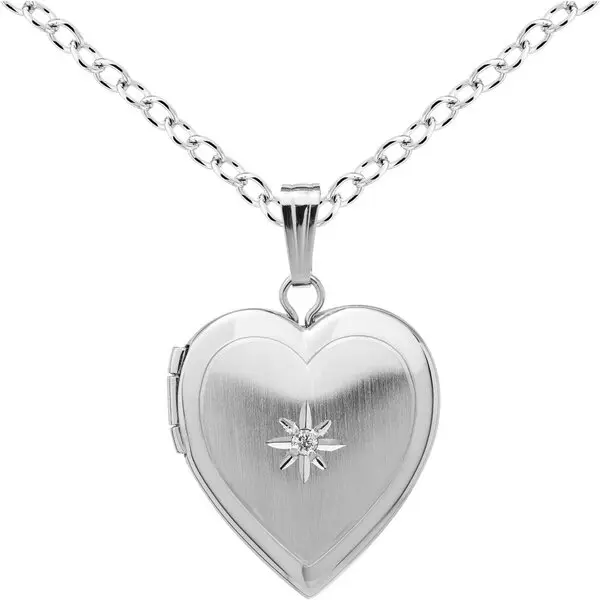 MIGNONETTE Sterling Diamond Heart Locket Necklace - Silver