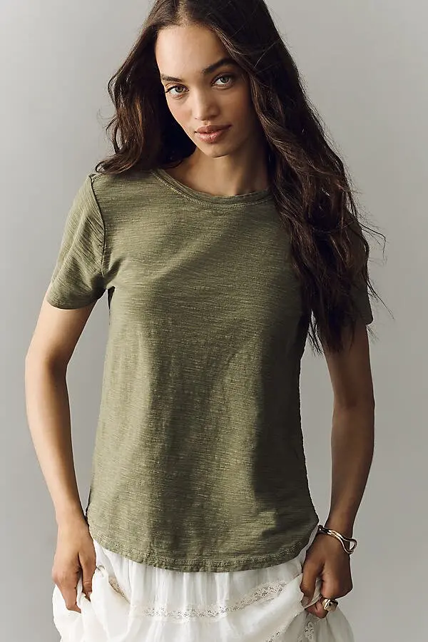 PILCRO The Bennie Cotton Slub Crew-neck Slim Tee - Moss