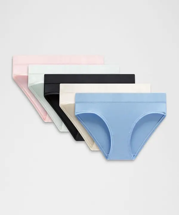 Lululemon Underease Mid-rise Bikini Underwear - Black/light Ivory/blush Quartz/pelican/sinatra Blue