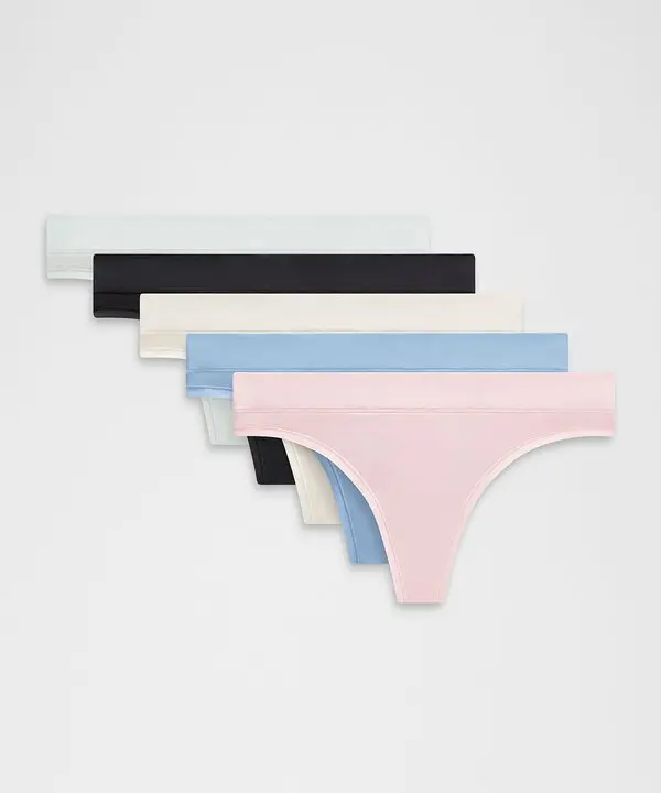 Lululemon Underease Mid-rise Thong Underwear - Black/light Ivory/blush Quartz/pelican/sinatra Blue