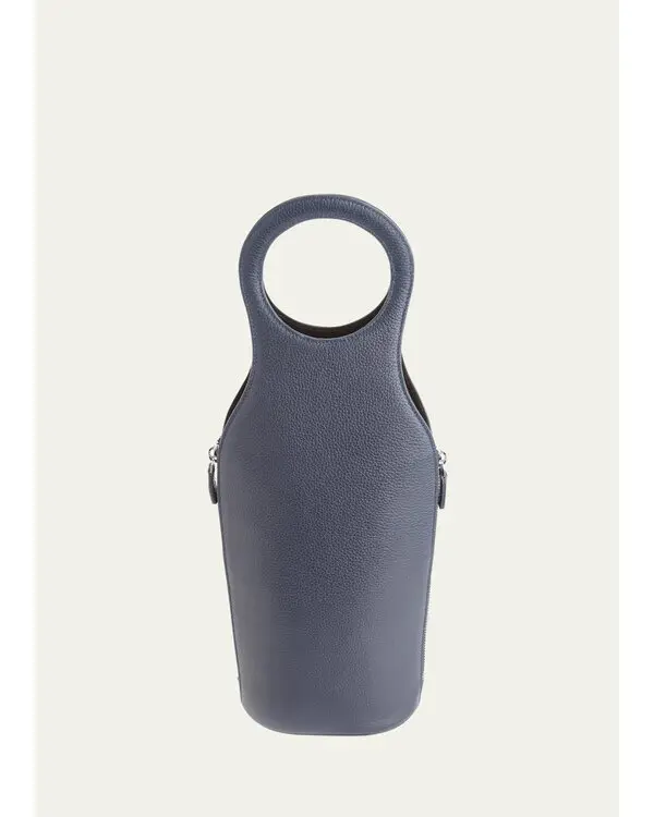 ROYCE NEW YORK Leather Wine/champagne Bottle Carrying Case - Navy