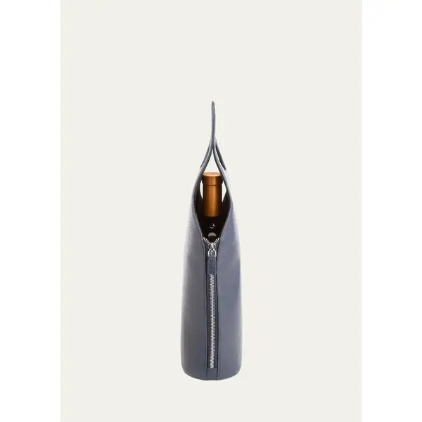 ROYCE NEW YORK Leather Wine/champagne Bottle Carrying Case - Navy