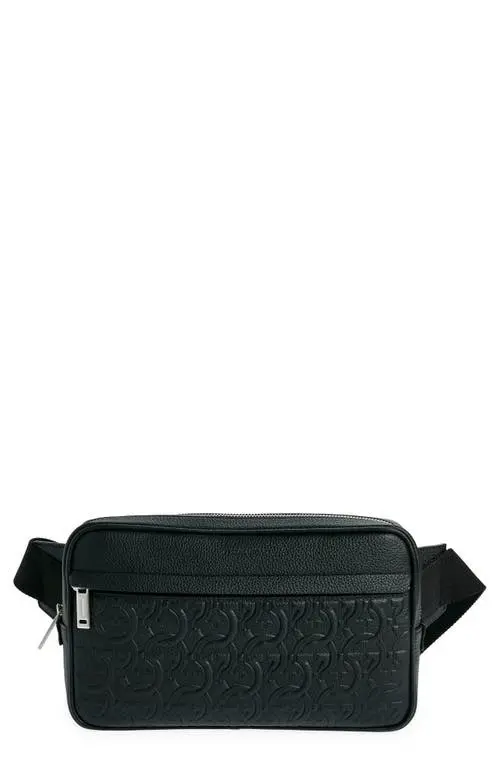 FERRAGAMO Travel Gancio Embossed Leather Belt Bag - Nero
