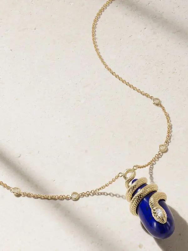 Jacquie Aiche 14-karat Gold, Diamond And Lapis Lazuli Necklace - Blue