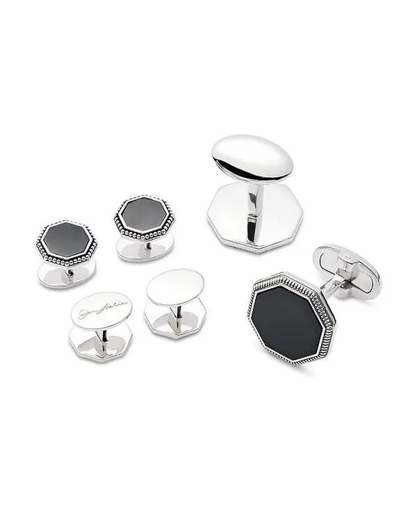 JAN LESLIE Octagon Gemstone With Antique Border Cufflinks And Sterling Silver Stud Set - Black