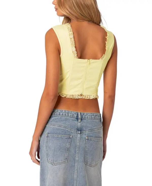 EDIKTED Button-front Lacey Corset - Yellow