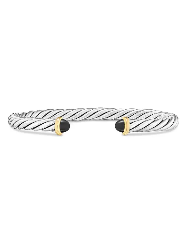 David Yurman Cable Cuff Bracelet With Onyx And Gold - Black Onyx/silver