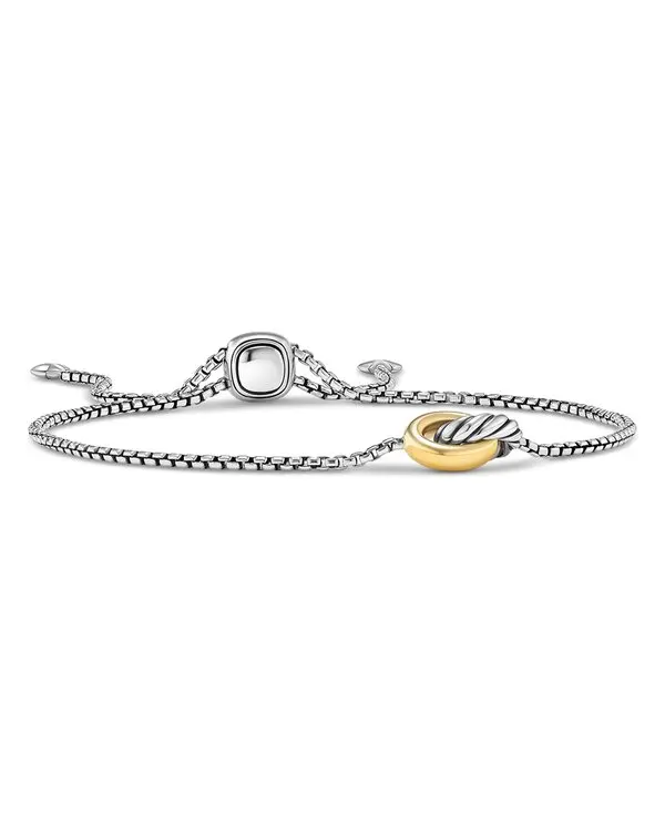 David Yurman 18k Yellow Gold & Sterling Petite Cable Link Bracelet - Silver