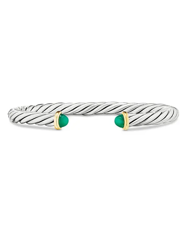 David Yurman Cable Cuff Bracelet With Green Onyx - Green Onyx/silver