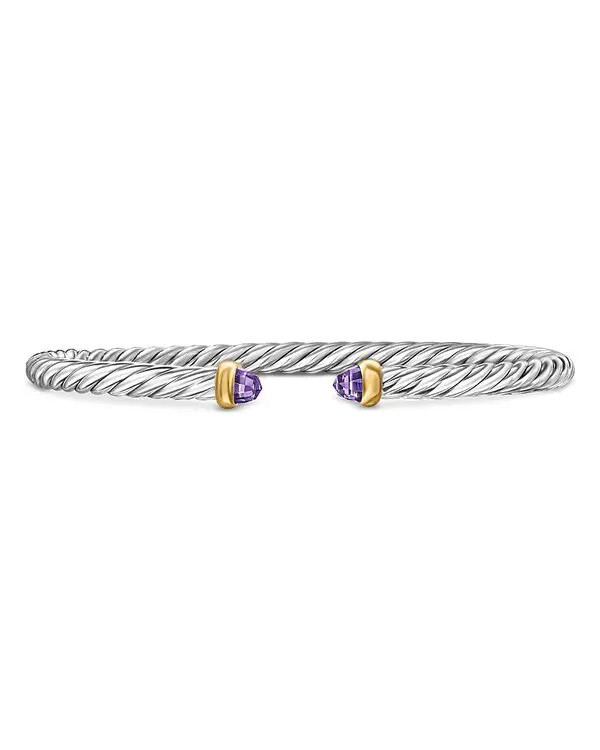 David Yurman Sterling Silver & 14k Yellow Gold Amethyst Cable Bracelet - Amethyst/silver