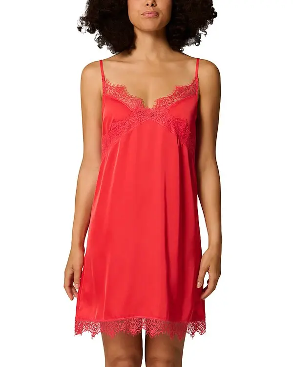 Simone Perele Satin Secrets Lace Trim Chemise - Flamingo