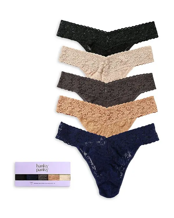 Hanky Panky Original-rise Thongs, Set Of 5 - Black/navy/granite/suntan/chai