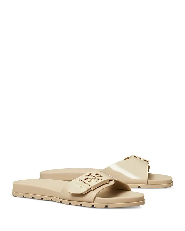 Tory Burch Buckled Slide Sandals - Stone Gray