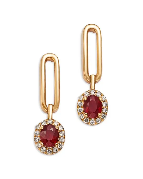 Bloomingdale'S Ruby And Diamond Drop Earrings - Red/gold