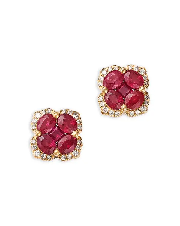 Bloomingdale'S Ruby And Diamond Flower Earrings - Red/gold