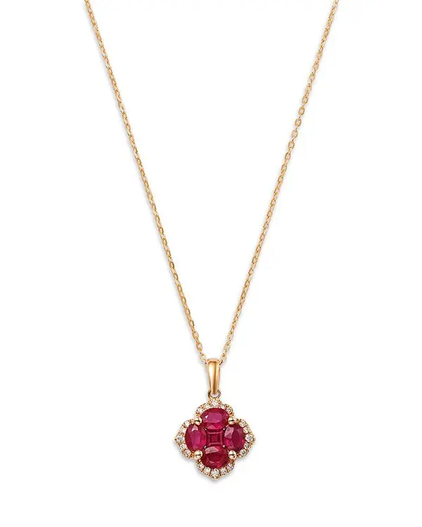 Bloomingdale'S 14k Yellow Gold Ruby & Diamond Flower Halo Pendant - Red/gold