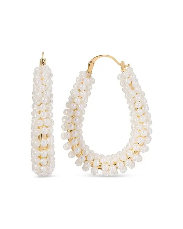 Ettika Imitation Pearl Hoop Earrings - White/gold