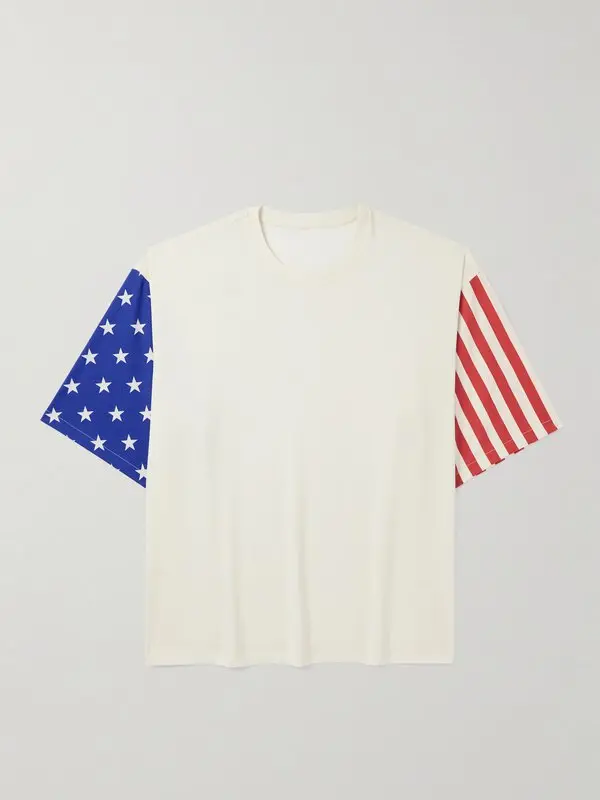 4SDESIGNS Oversized Logo-embroidered Printed Super 100s Wool T-shirt - Neutrals