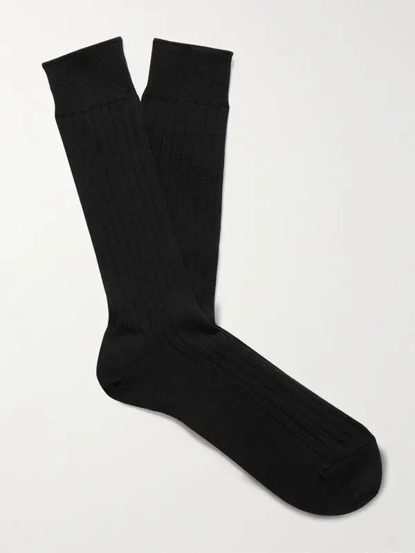 Mr P. Ribbed Cotton-blend Mid-calf Socks - Black