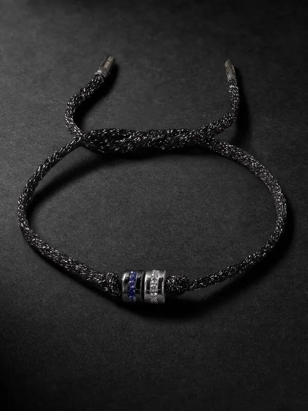 Carolina Bucci Forte Blackened And White Gold, Sapphire, Diamond And Lurex Bracelet - Black