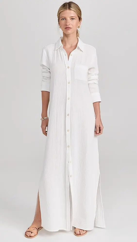 Faherty Brand Dream Cotton Gauze Maxi Shirt Dress In White - 50% Off |  Editorialist