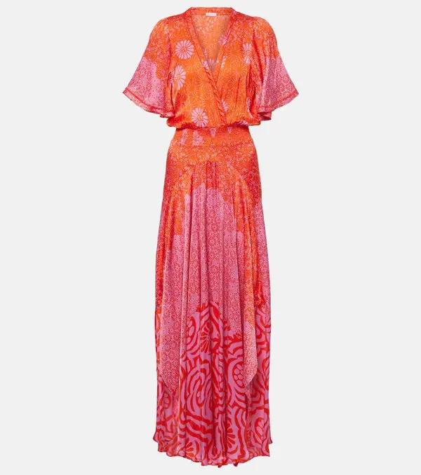 Poupette St Barth Mabelle Printed Front-slit Maxi Dress - Pink