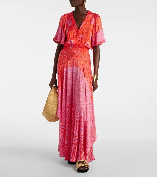 Poupette St Barth Mabelle Printed Front-slit Maxi Dress - Pink
