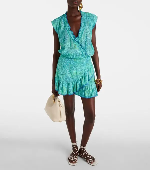Poupette St Barth Estelle Printed Ruffled Minidress - Blue