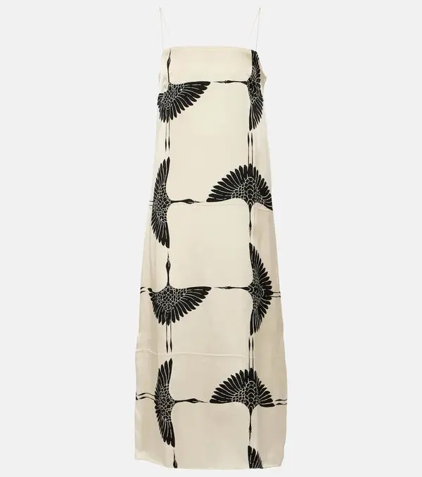 Khaite Sicily Printed Twill Midi Dress - White