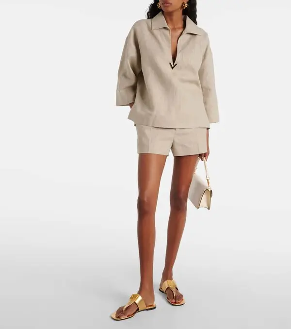 Valentino Garavani Linen Canvas Shorts - Beige