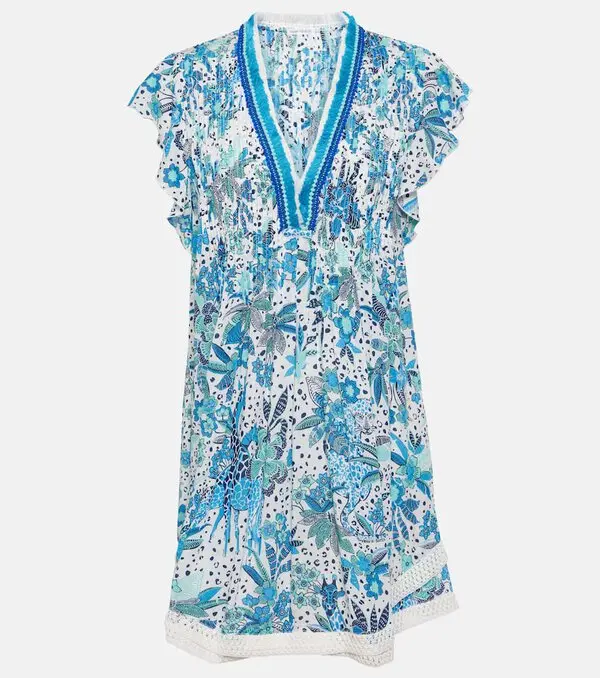 Poupette St Barth Sasha Floral Ruffled Mini Dress - Blue
