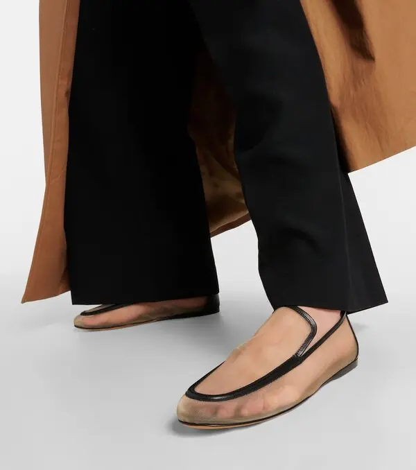 Khaite Alessia Leather-trimmed Mesh Loafers - Neutrals