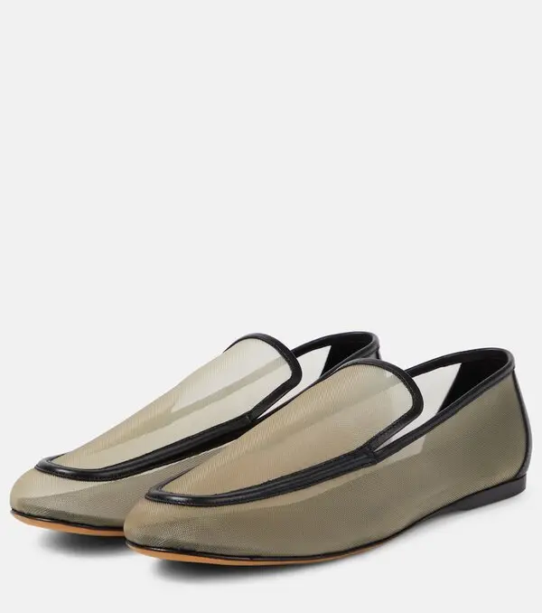Khaite Alessia Leather-trimmed Mesh Loafers - Neutrals