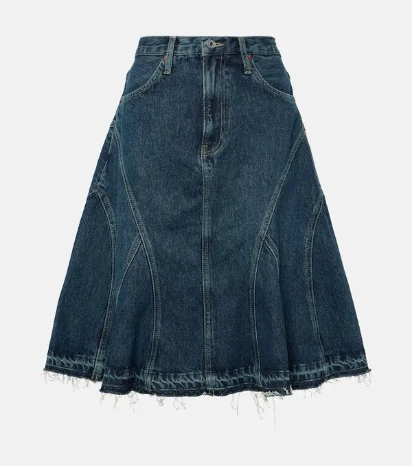 RE/DONE Pleated Denim Midi Skirt