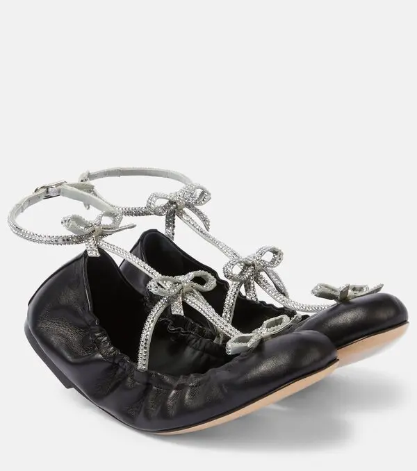 Rene Caovilla Caterina Embellished Ballet Flats - Black