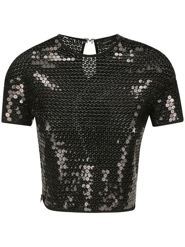 MUGLER Sequinned Blouse - Black