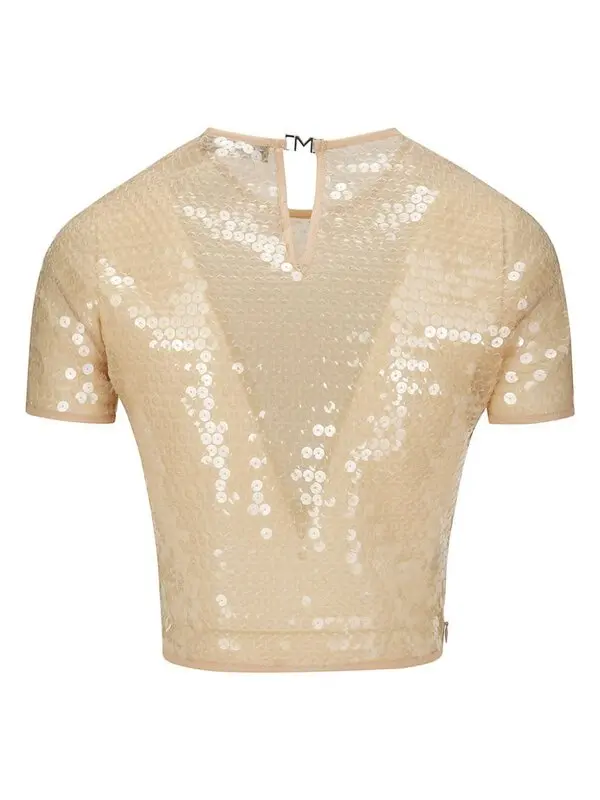 MUGLER Short-sleeved Sequined Blouse - Neutrals