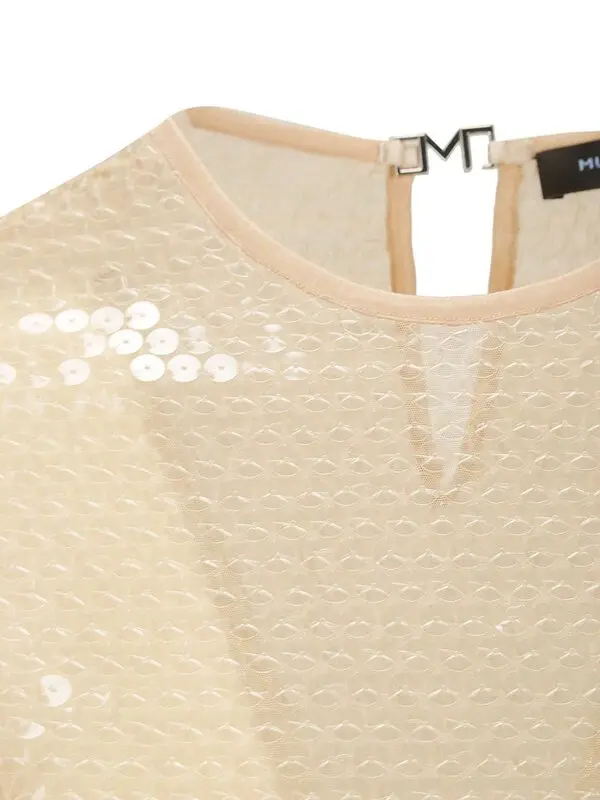 MUGLER Short-sleeved Sequined Blouse - Neutrals