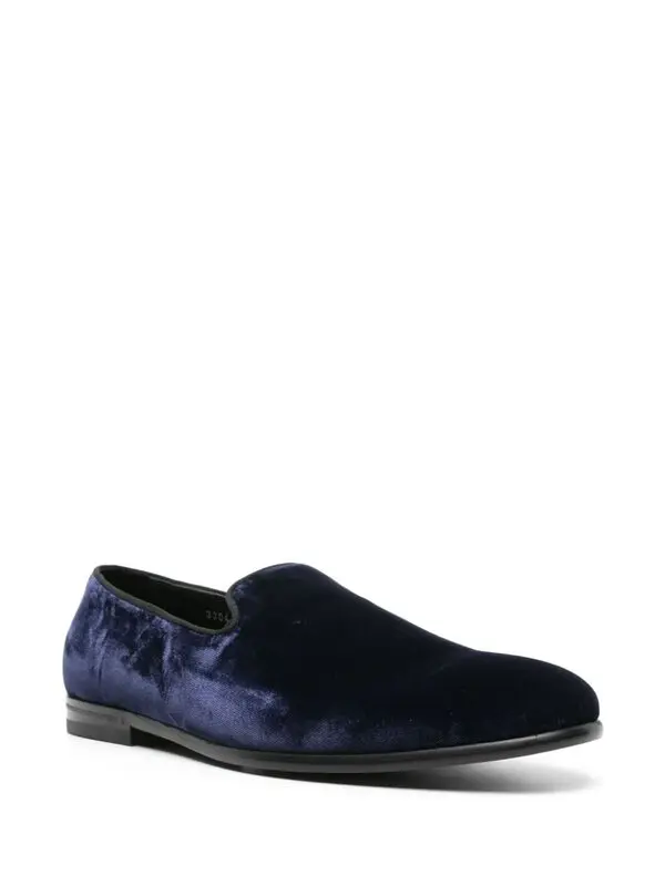 DOUCAL'S Almond-toe Velvet Loafers - Blue