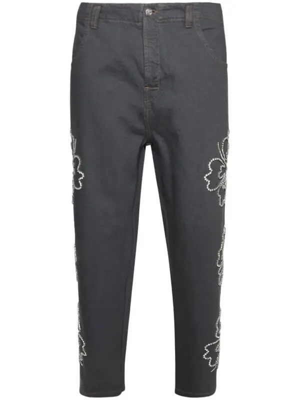 BLUEMARBLE Hibiscus Embroidered Straight Leg Jeans