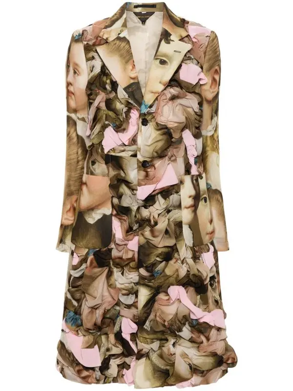 Comme Des Garçons Renaissance-print Ruched Midi Coat