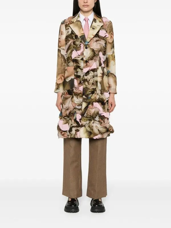 Comme Des Garçons Renaissance-print Ruched Midi Coat