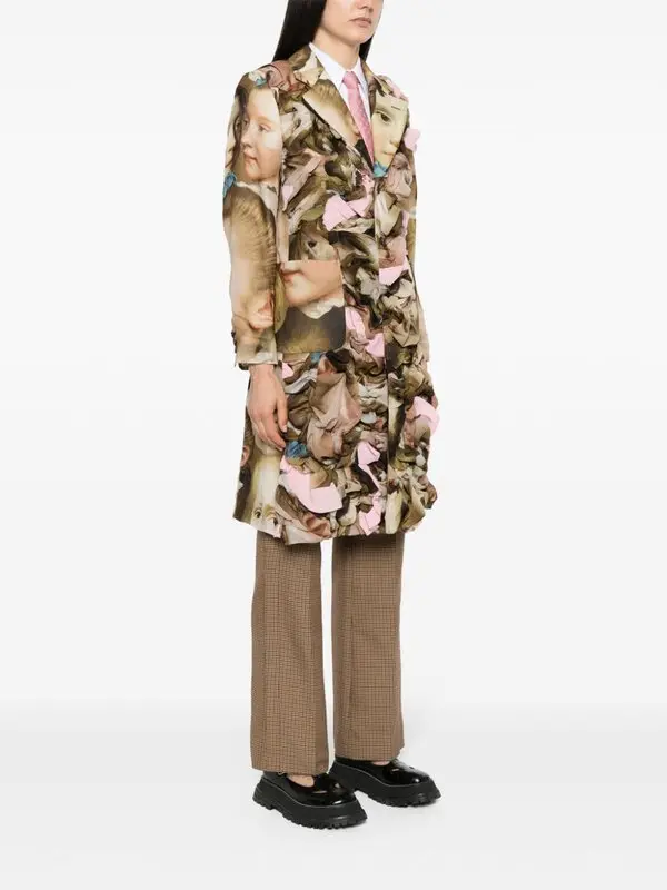Comme Des Garçons Renaissance-print Ruched Midi Coat