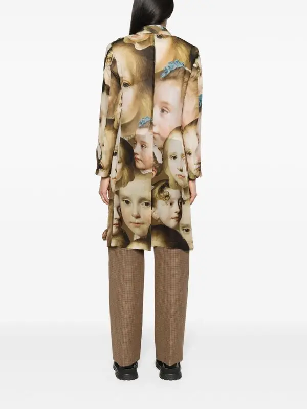 Comme Des Garçons Renaissance-print Ruched Midi Coat
