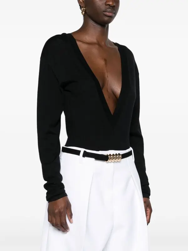 Saint Laurent V-neck Fine-knit Bodysuit - Black