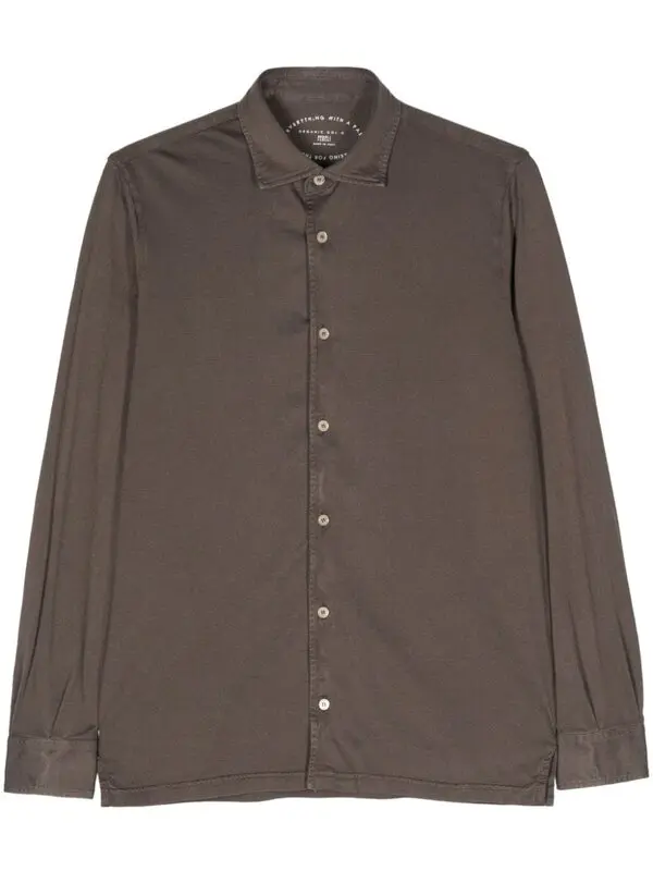 Fedeli Long-sleeve Cotton Shirt - Brown