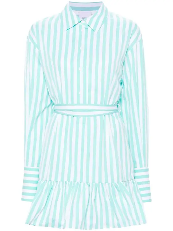 PATOU Striped Ruffled Mini Dress - Green