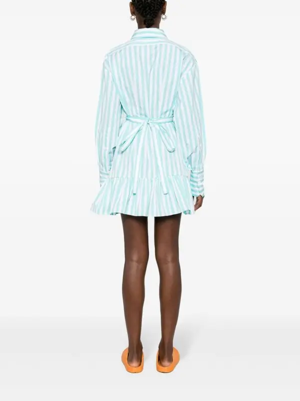 PATOU Striped Ruffled Mini Dress - Green