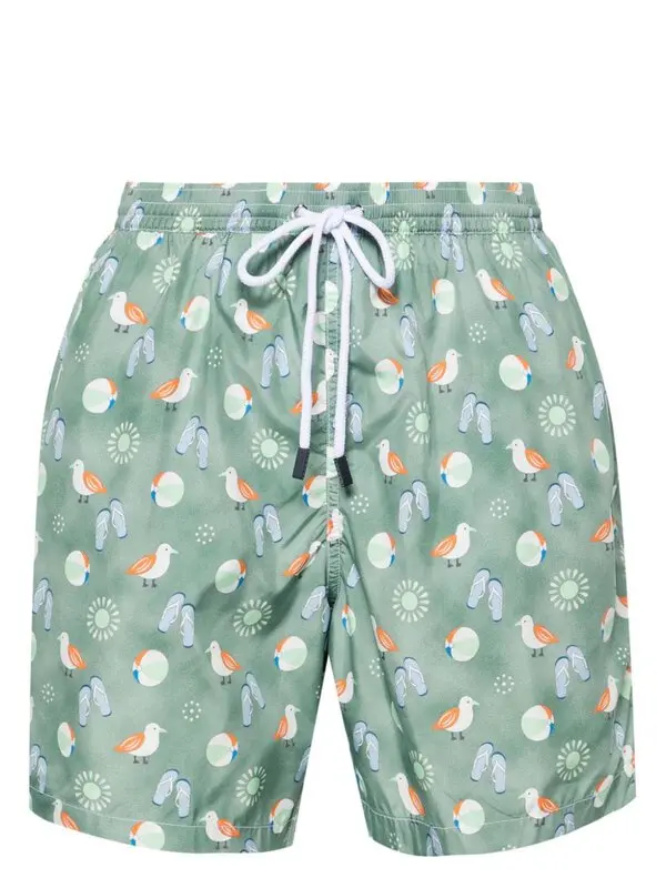 BARBA NAPOLI Graphic-print Swim Shorts - Green